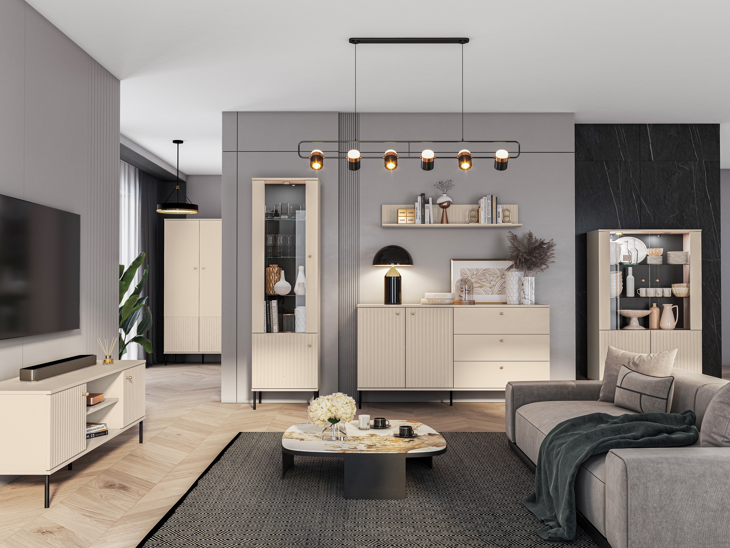 witryna 92 na nóżkach niska ryflowana dwudrzwiowa Sophie 03 szafka ...