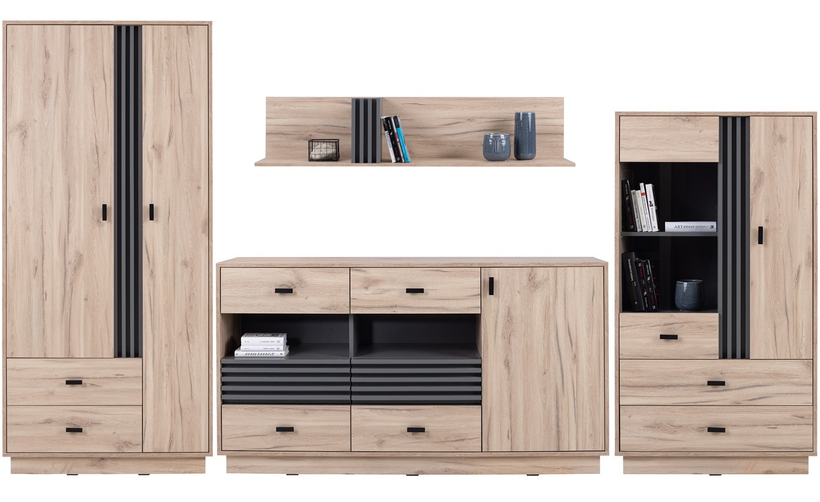 Szafa 90 z szufladami lamelami ALLMO AL1 garderoba dwudrzwiowa | Marmex