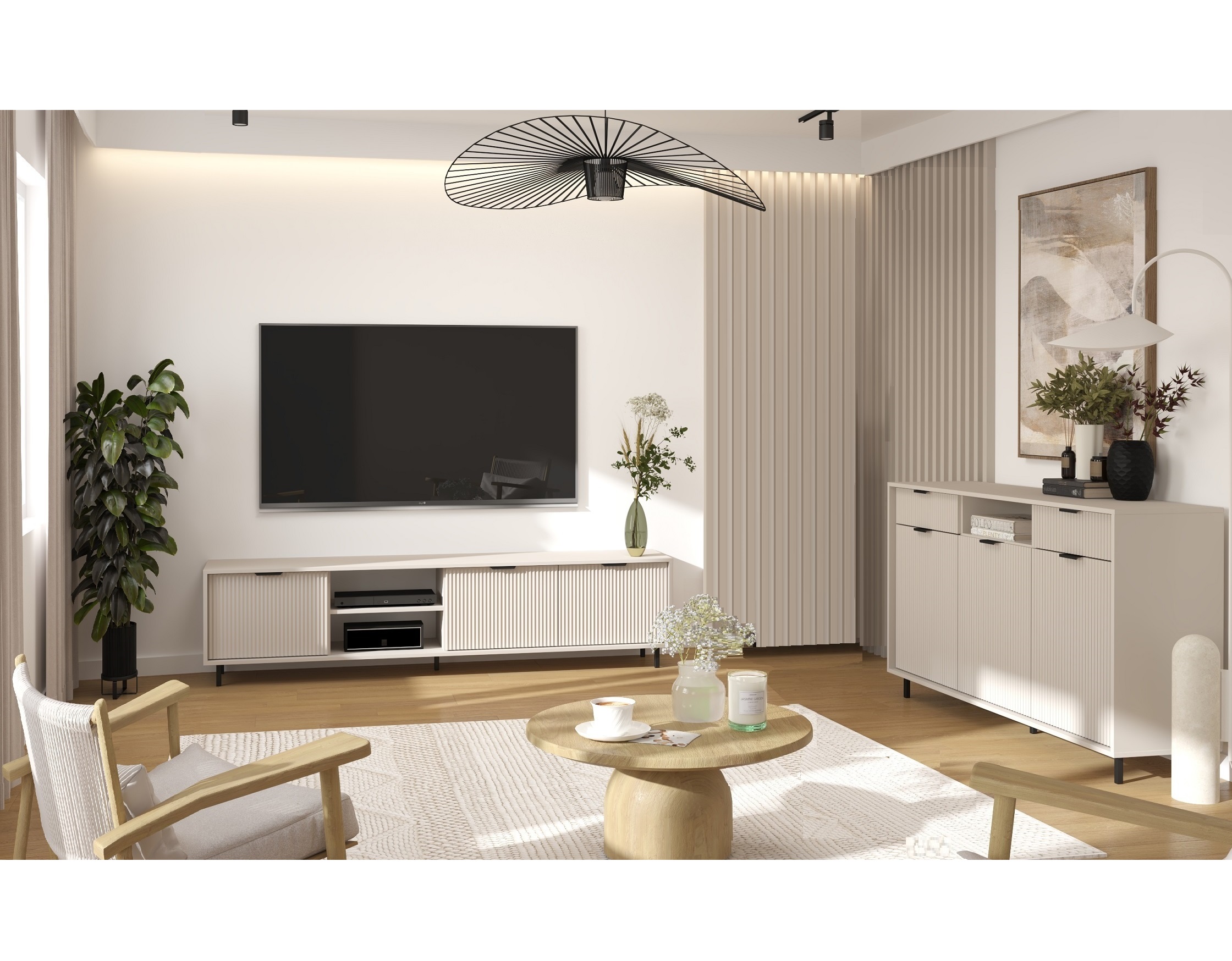 zestaw mebli frezowanych nowoczesnych na nóżkach Anne 3 ryflowana ...